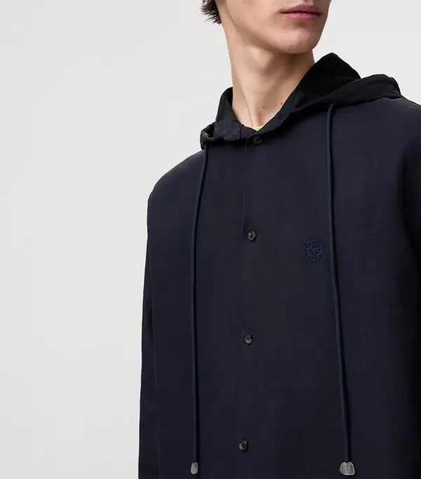 Loewe X Paula's Ibiza Linen-blend Hooded Shirt With Anagram