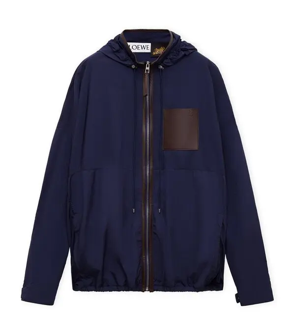 Loewe X Paula's Ibiza Leather-trimmed Hooded Jacket - Navy