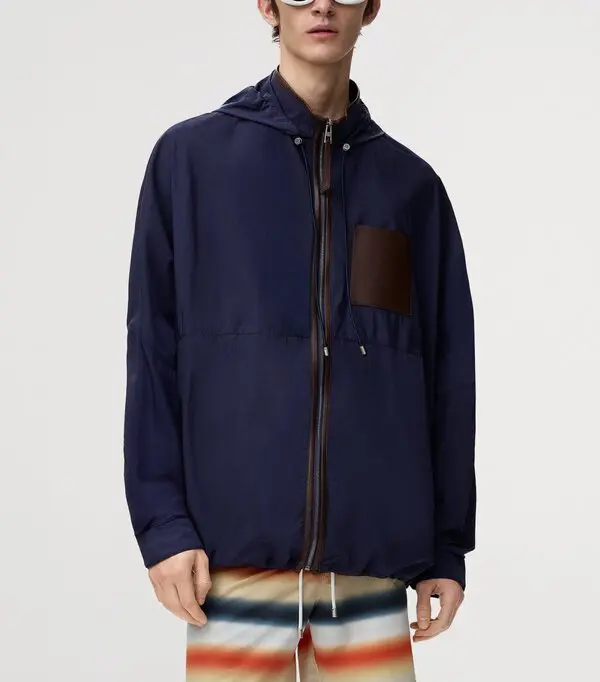 Loewe X Paula's Ibiza Leather-trimmed Hooded Jacket - Navy