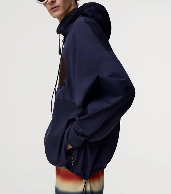 Loewe X Paula's Ibiza Leather-trimmed Hooded Jacket - Navy
