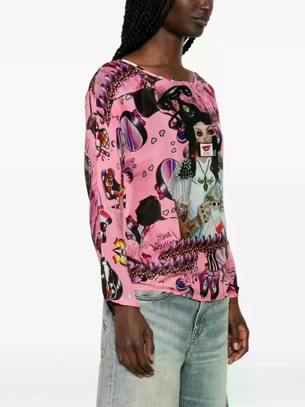 The Artistylist Graphic-print Long-sleeve Blouse - Pink