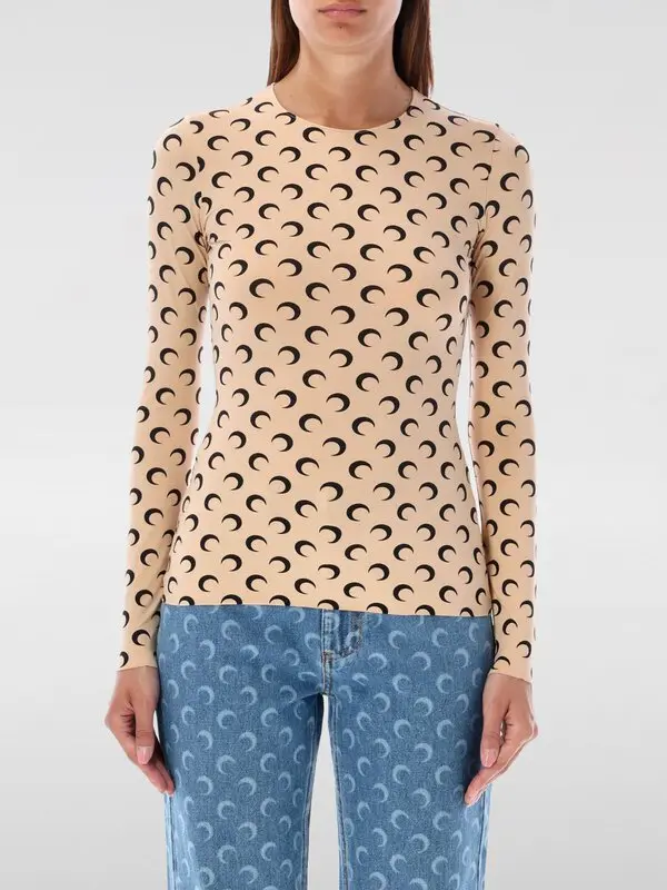 MARINE SERRE Crescent Moon Print Long Sleeve Top - Brown