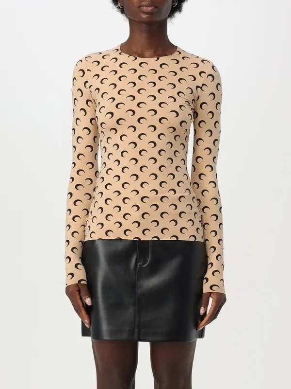 MARINE SERRE Crescent Moon Print Long Sleeve Top - Camel