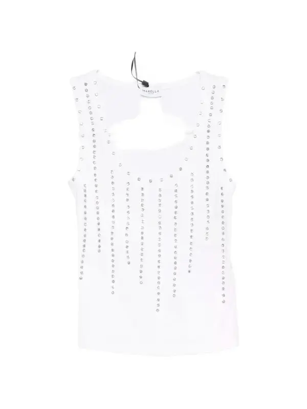 Marella Scoop-neck Embellished Top - White