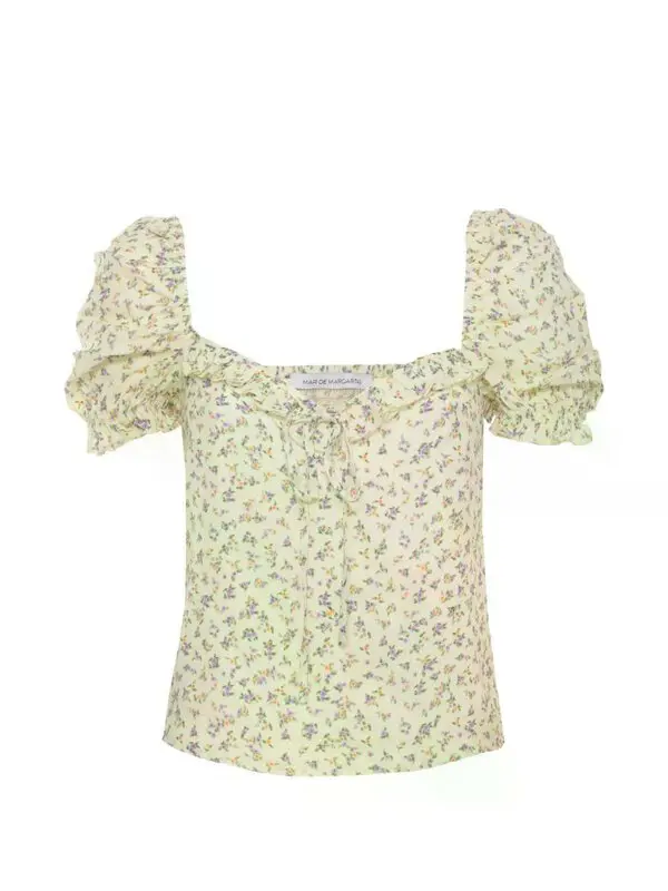 MAR DE MARGARITAS Letizia Floral-print Ruffled Blouse - Yellow