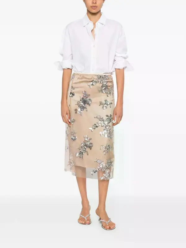 OTTOD'AME Sequin-embellished Midi Skirt - Neutrals