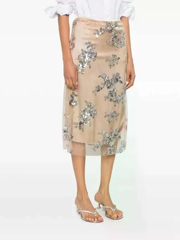 OTTOD'AME Sequin-embellished Midi Skirt - Neutrals