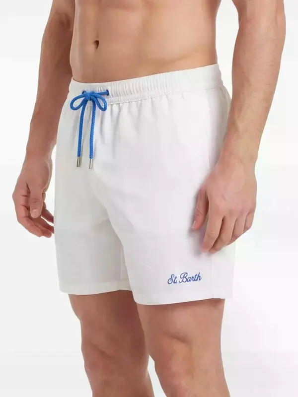 MC2 SAINT BARTH Embroidered Logo Drawstring Swim Shorts - White