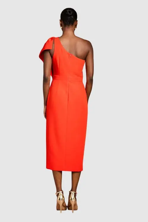 Coast One Shoulder Pencil Midi Dress - Flame Red