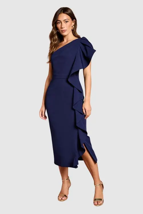 Coast One Shoulder Pencil Midi Dress - Navy