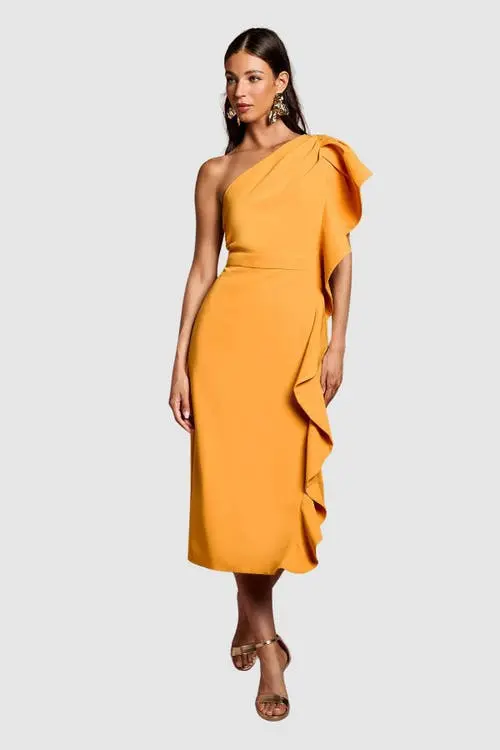 Coast One Shoulder Pencil Midi Dress - Orange