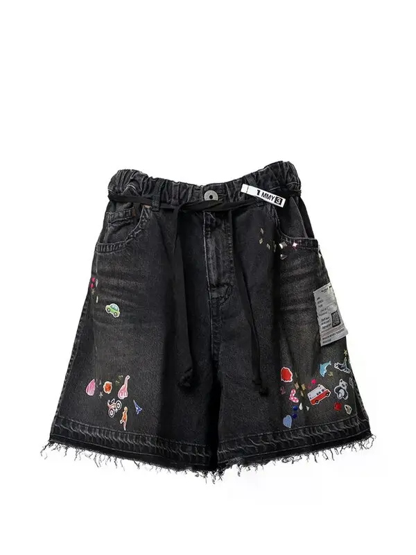 Mihara Yasuhiro Sticker-print Denim Shorts - Black