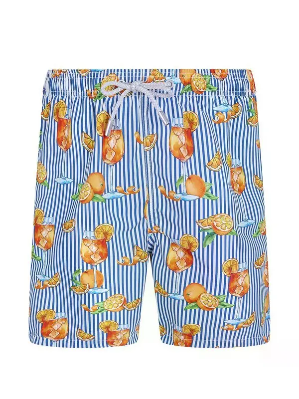 MC2 SAINT BARTH Cocktail-print Striped Swim Shorts - Blue