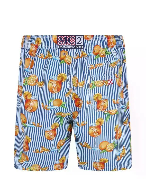 MC2 SAINT BARTH Cocktail-print Striped Swim Shorts - Blue