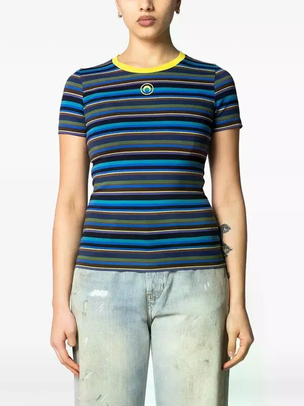 MARINE SERRE Stripe-pattern T-shirt - Blue
