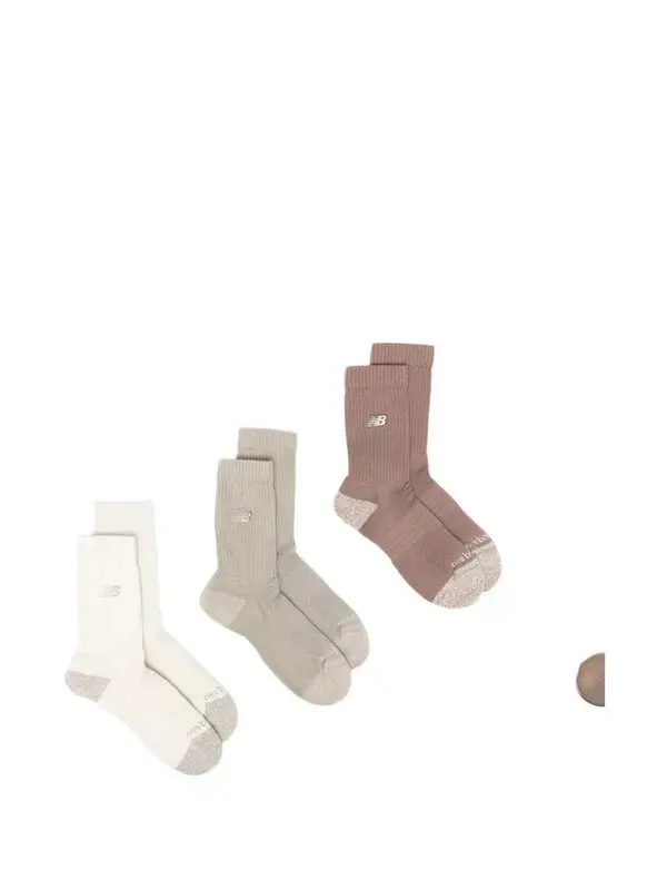 NEW BALANCE Logo-embroidered Ribbed Knit Socks Set - Neutrals