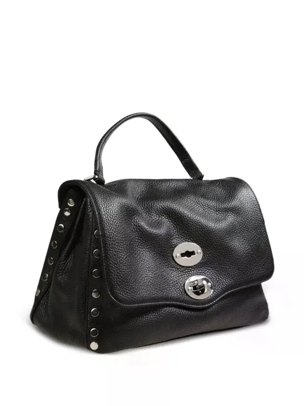 ZANELLATO Leather Tote Bag With Rivets And Twist-lock Fastening - Black