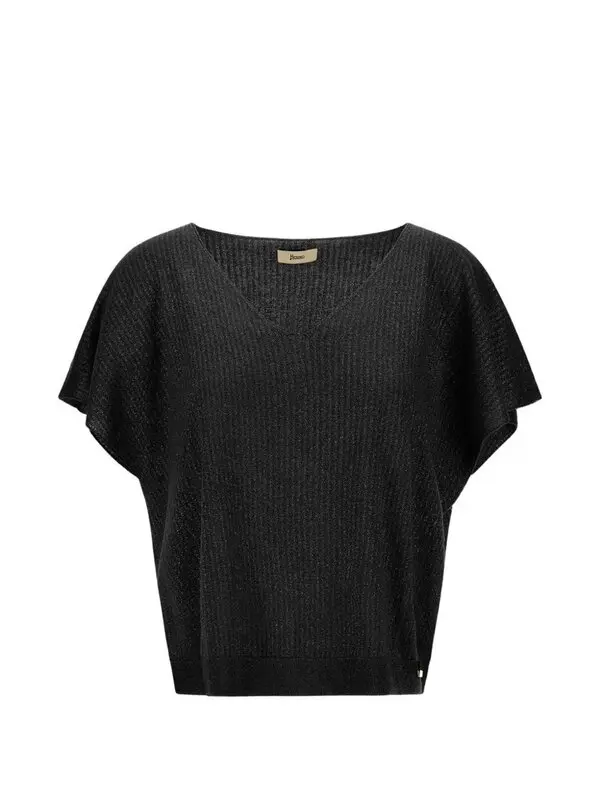 Herno Ribbed V-neck Knit Top - Black