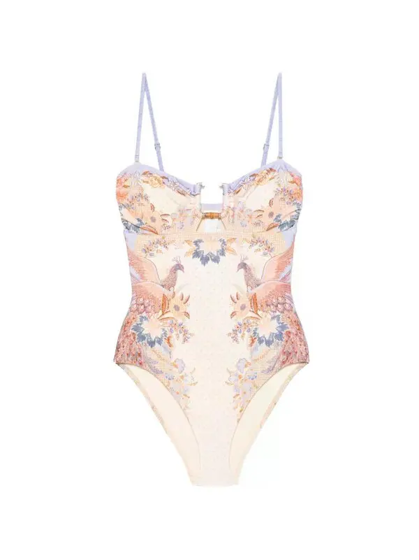 Zimmermann Indra Bamboo-trim Swimsuit - Neutrals