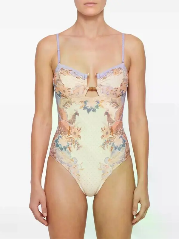 Zimmermann Indra Bamboo-trim Swimsuit - Neutrals