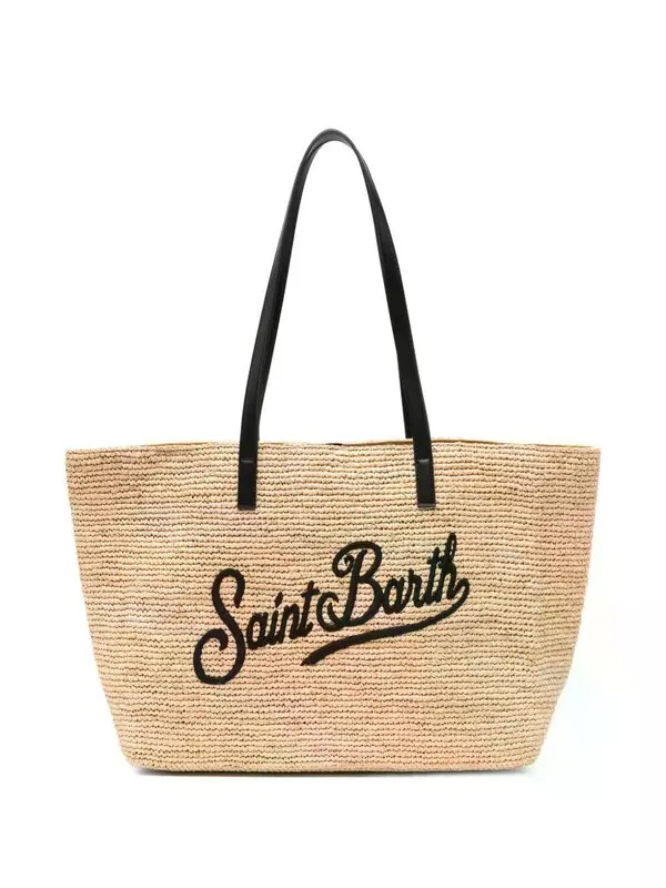 MC2 SAINT BARTH Logo-embroidered Raffia Tote Bag - Neutrals