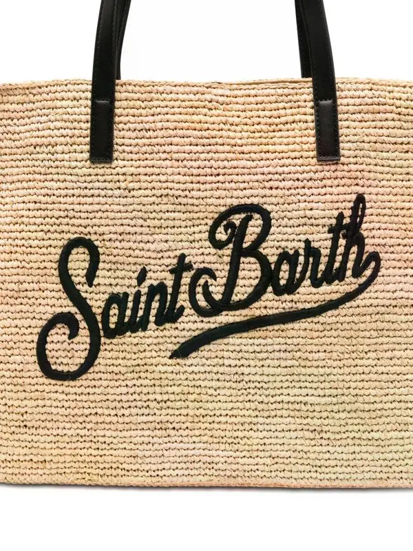 MC2 SAINT BARTH Logo-embroidered Raffia Tote Bag - Neutrals