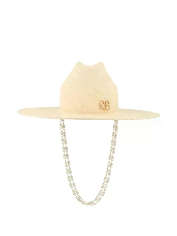 Ruslan Baginskiy Pearl-embellished Straw Hat - Neutrals
