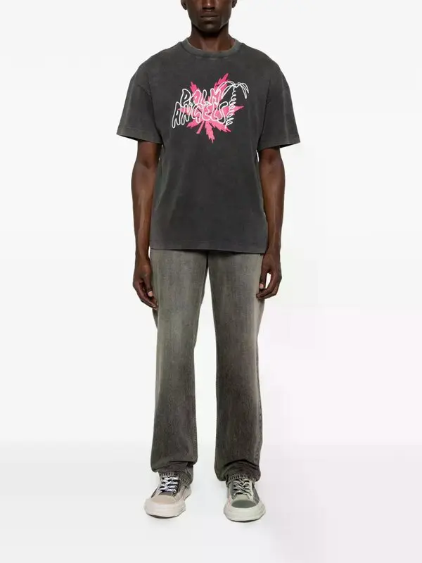 Palm Angels Logo-print Faded-effect T-shirt - Grey
