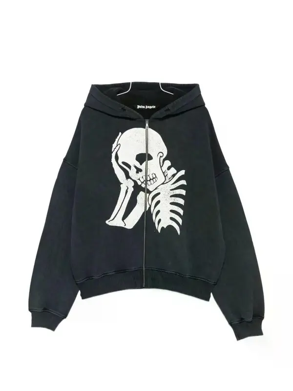 Palm Angels Skeleton-print Zip-up Hoodie - Black