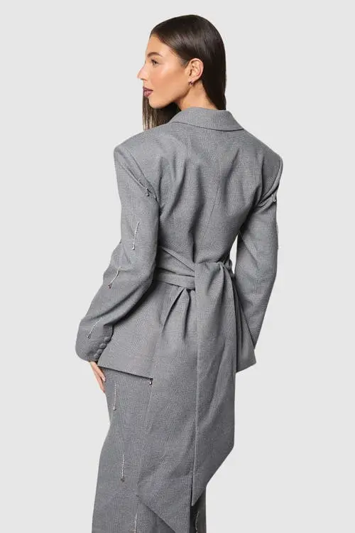 Coast Muse Check Tie Front Embellished Blazer