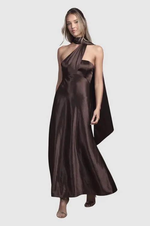 Coast Satin Scarf Detail Maxi Dress - Chocolate