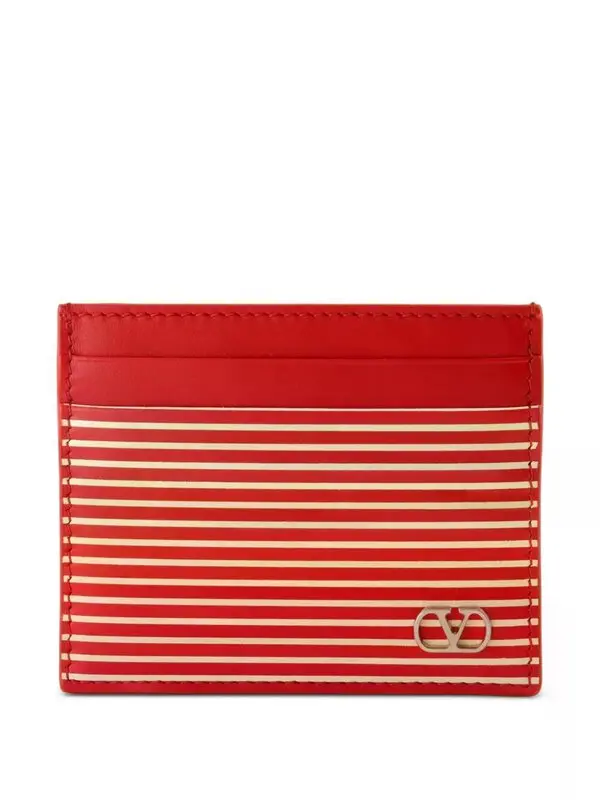 Valentino Garavani Vlogo Signature Striped Cardholder - Red