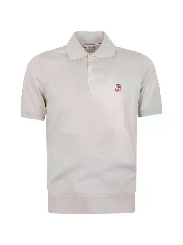 Brunello Cucinelli Embroidered-logo Polo Shirt - Neutrals