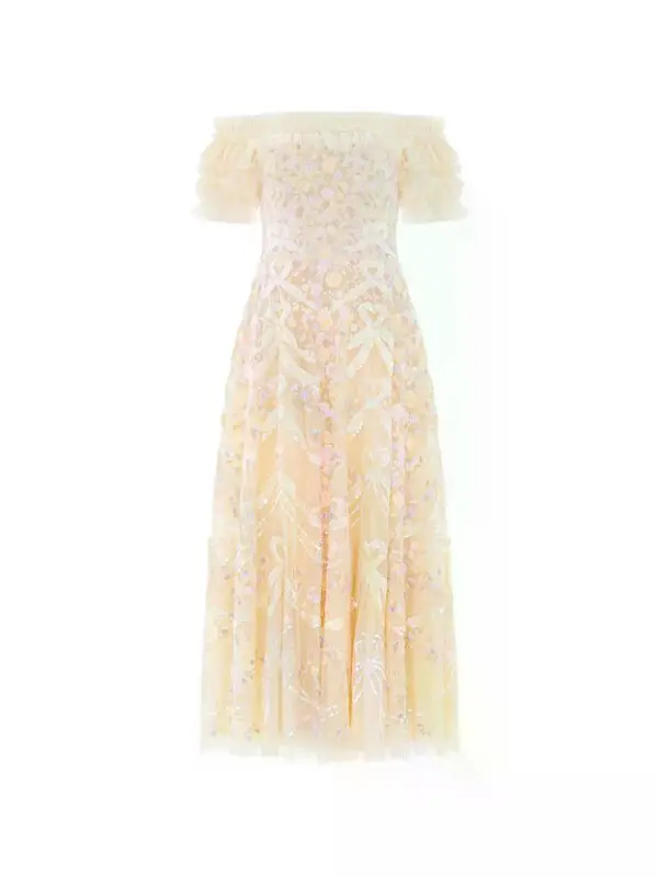 NEEDLE & THREAD Ribbon Heart Sequin-embellished Maxi Dress