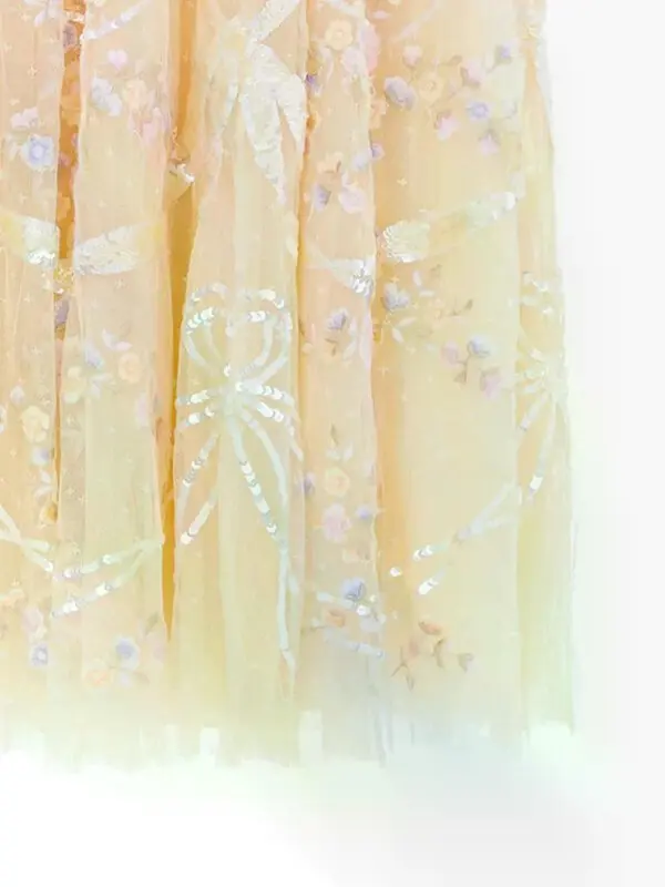 NEEDLE & THREAD Ribbon Heart Sequin-embellished Maxi Dress