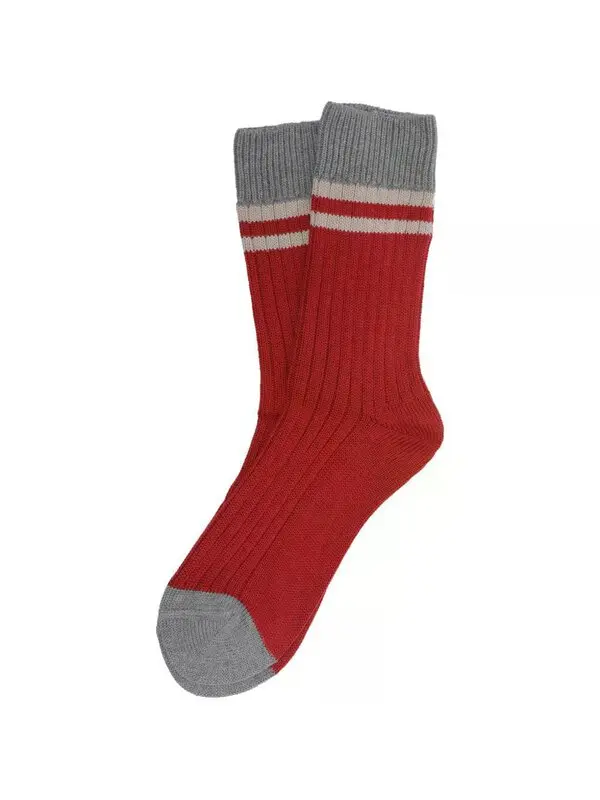 Brunello Cucinelli Ribbed-knit Striped Socks - Red