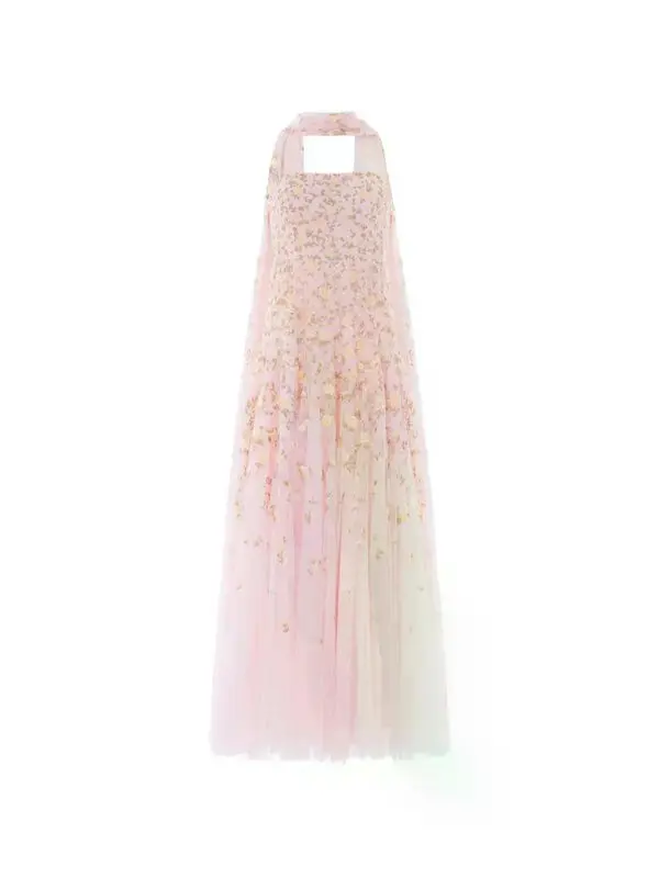 NEEDLE & THREAD Lea Ditsy Floral-embroidered Maxi Dress - Pink