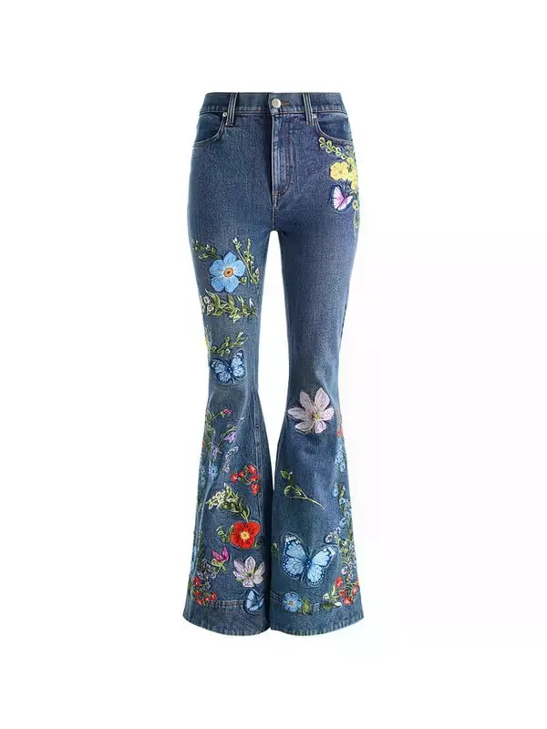 Alice + Olivia Embroidered Butterfly-motif Jeans - Blue