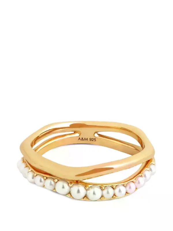 ASTRID & MIYU Illusion Pearl-embellished Wavy Ring - Gold