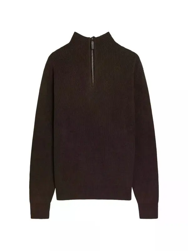 TOD'S Ribbed-knit Quarter-zip Sweater - Brown