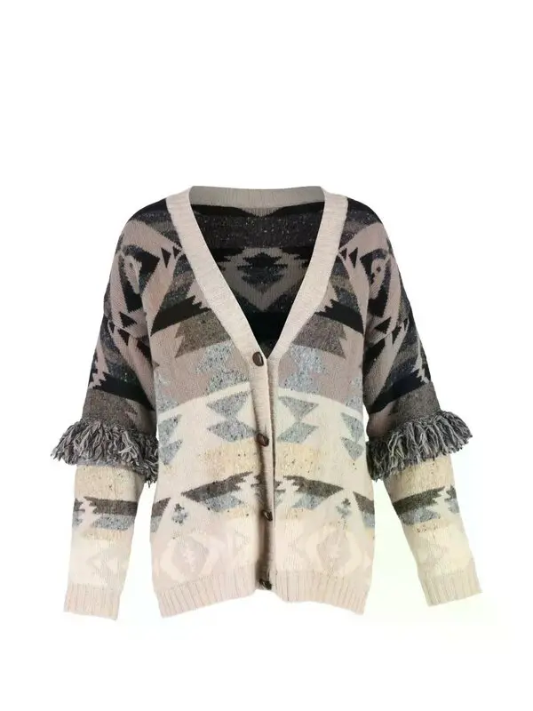 Max Mara Denver Fringed Jacquard Cardigan - Neutrals