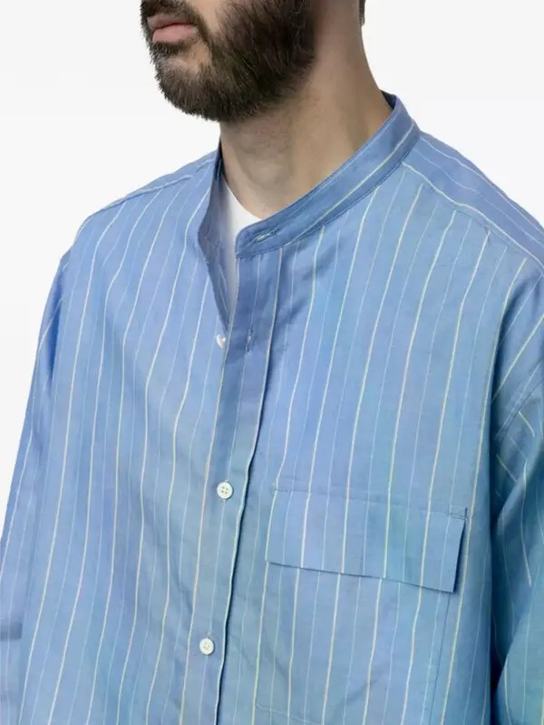 STILL BY HAND Striped Band-collar Shirt