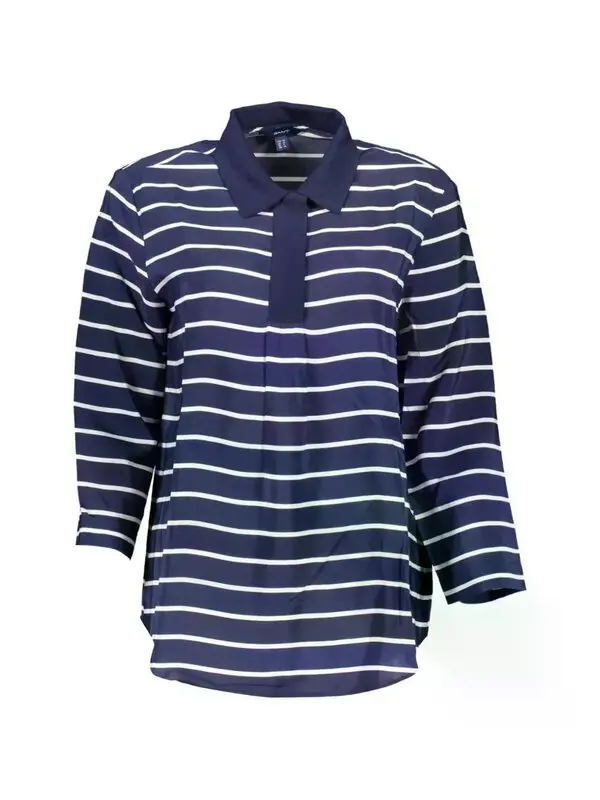 Gant Striped Three-quarter Sleeve Polo Shirt - Blue