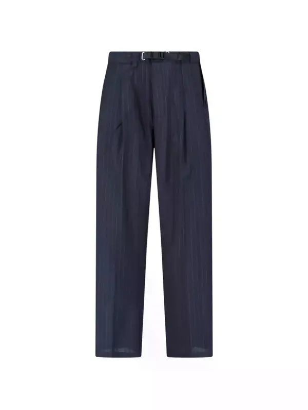 WHITE SAND Pinstripe Belted Trousers - Blue