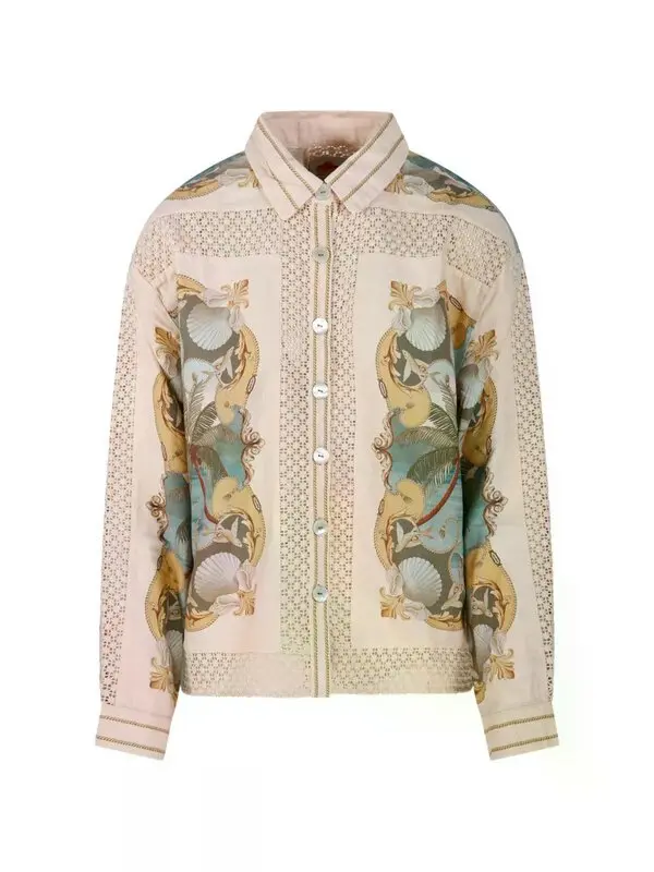 Farm Rio Graphic-print Crochet-panel Shirt