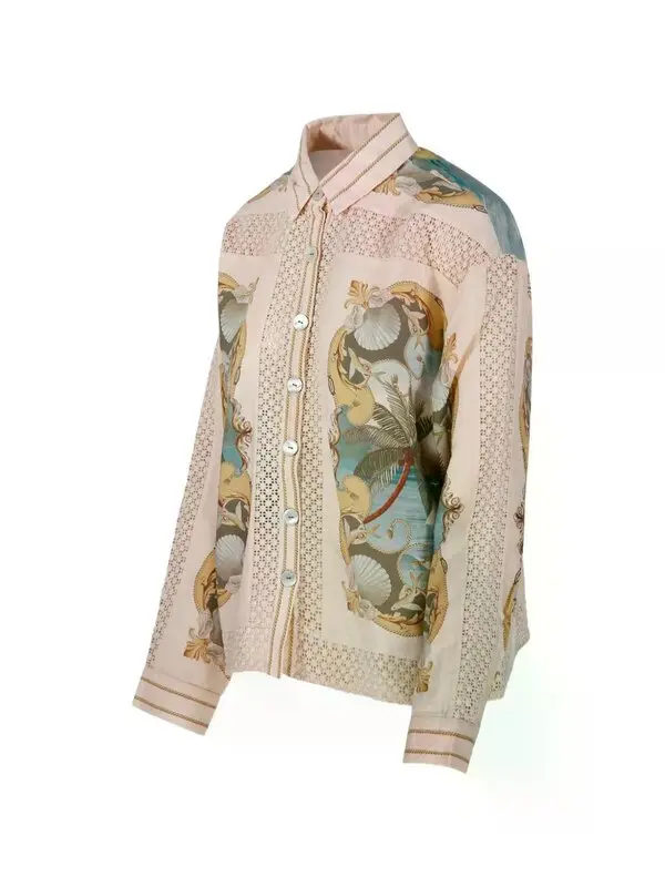 Farm Rio Graphic-print Crochet-panel Shirt