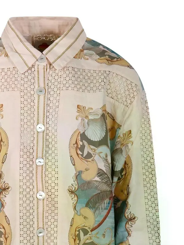 Farm Rio Graphic-print Crochet-panel Shirt