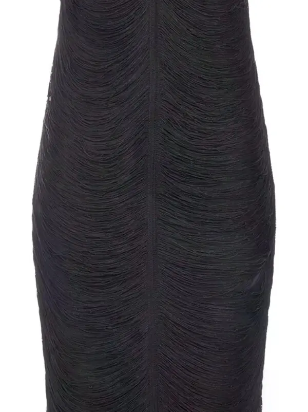 BLESS Beryl Fringed Midi Dress - Black