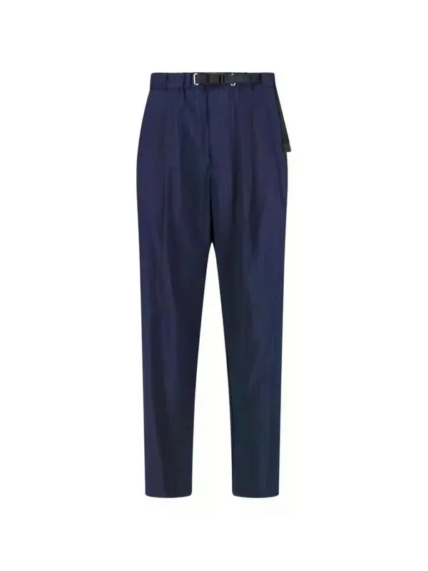 WHITE SAND Pinstripe Belted Trousers - Blue