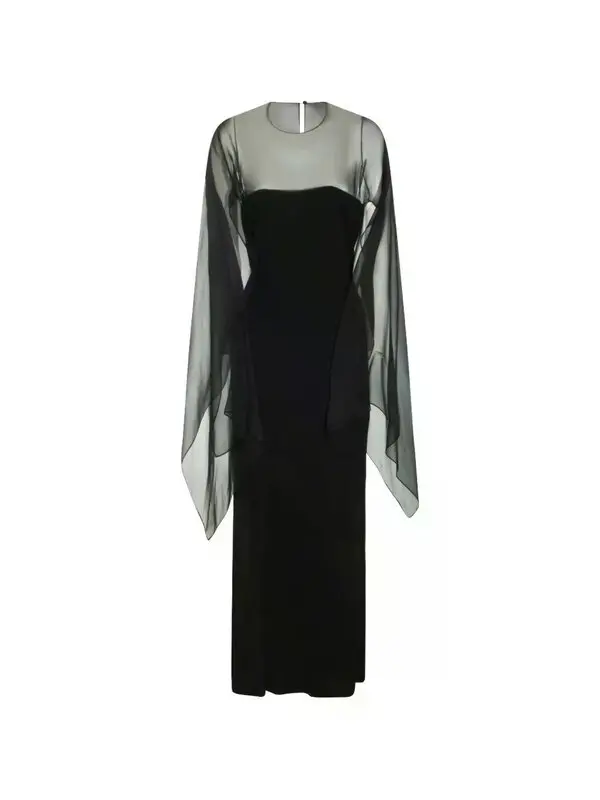 Alberta Ferretti Sheer-panel Cape-sleeve Maxi Dress - Black